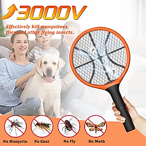 LUOJIBIE Electric Fly Swatter, Bug Zapper Racket Rechargeable Mosquito Zapper Handheld Fly Zapper with Hanging Ring for Home Indoor Outdoor, Large Size-2 Pack
