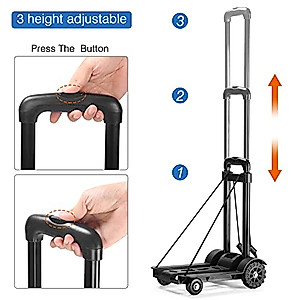 Folding Hand Truck Dolly,110 lbs Dolly Cart with Wheels Compact Collapsible Trolley Luggage Cart for Moving/Shopping/Travel/ Office Use