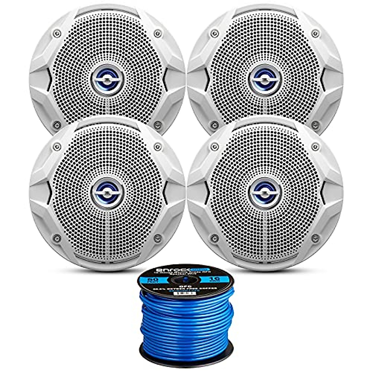 JBL 6.5" Marine Speakers (Qty 4) 2 Pairs of OEM Replacement Speakers w/ Enrock 50ft Wire (White) MS6520B