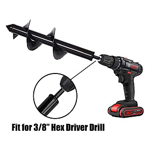 Ljliudu 1.6X8.7 &4 x 12 inch Auger Drill Bit fot Planting, Garden Plant Auger for 3/8 inch Hex Drive Drill, Black