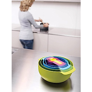 Joseph Joseph Nest 9 Plus, 9 Piece Compact Food Preparation Set with Mixing Bowls, Measuring cups, Sieve and Colander, MultiColor