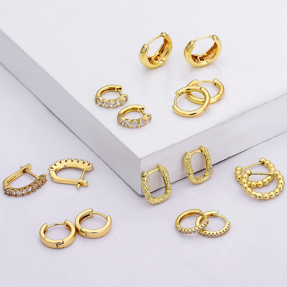 Dreamfox 8 Pairs Huggie Hoop Earrings Small Hypoallergenic 14K Gold Plated Huggie Earrings For Women Simple Huggie Hoops Christmas Gift For Women (Gold-2)