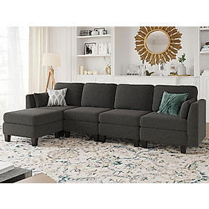 Huatean Home Modular Sectional Sofa, Convertible L Shaped Sofa Couch with High Density Memory Foam, 5 Seat Comfy Modular Sofa Couch for Living Room, Modern L Shaped Sectional Sofa, Dark Grey