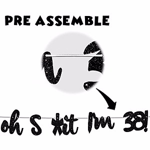 Oh I’m 38! Banner Backdrop Glitter Black Hallo Thirty Eight Cheers to 38 Years Old Theme Decor for Man Woman Happy 38th Birthday Party Photo Studio Prop Kit Flag Decorations Favors Supplies