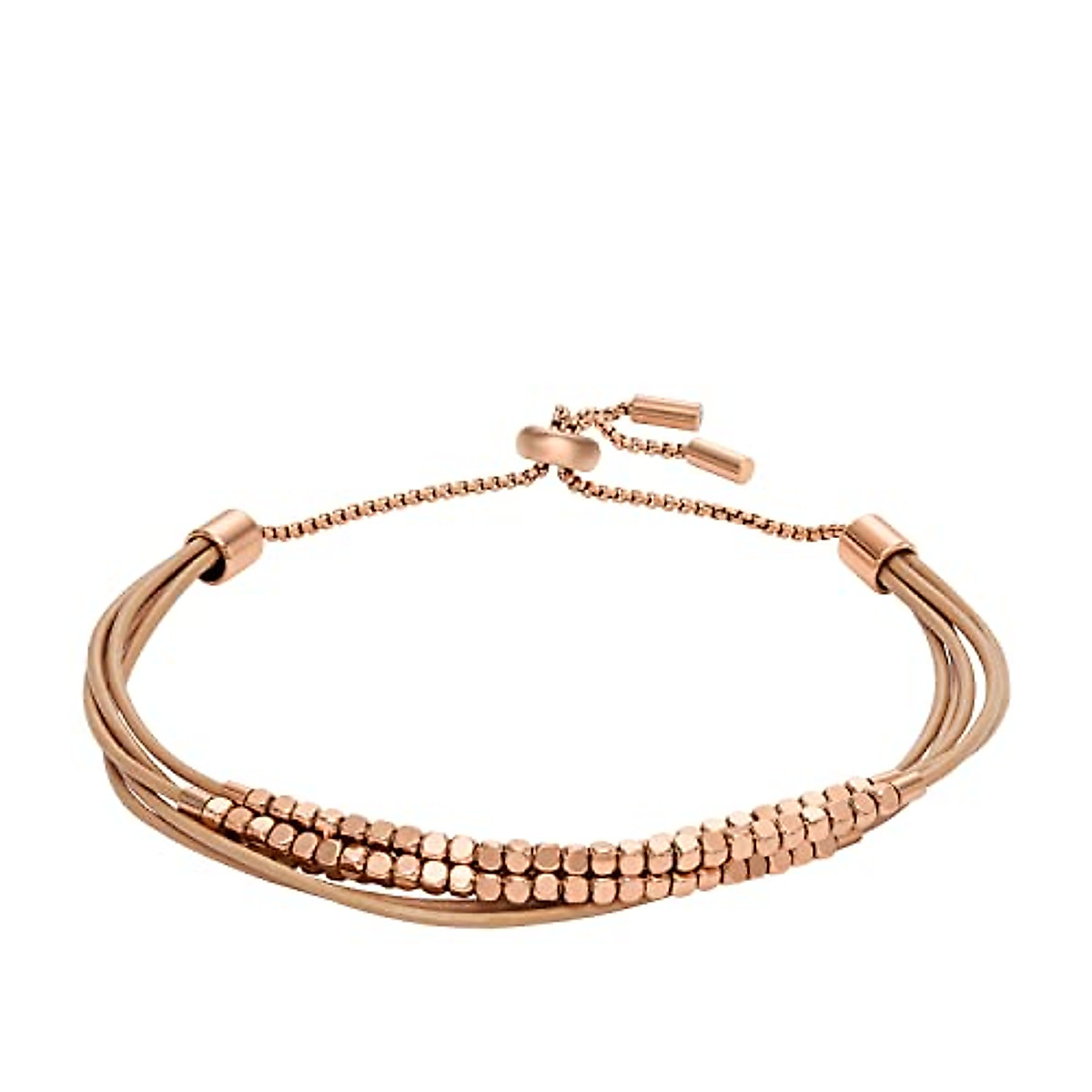 Fossil Women's Rose Gold Beaded Leather Bracelet, Color: Rose Gold (Model: JF04472791)