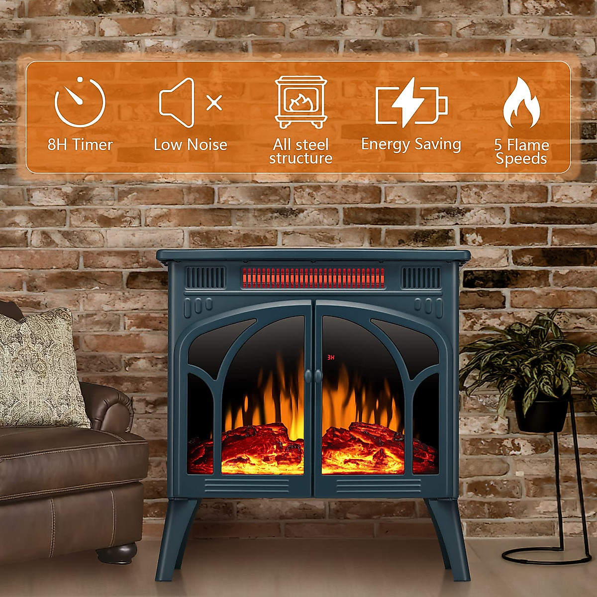 Antarctic Star 25-inch 3D Infrared Classic Electric Fireplace Stove, Freestanding Fireplace Heater Adjustable Brightness and Color,Portable,Thermostat,Overheating Protection…