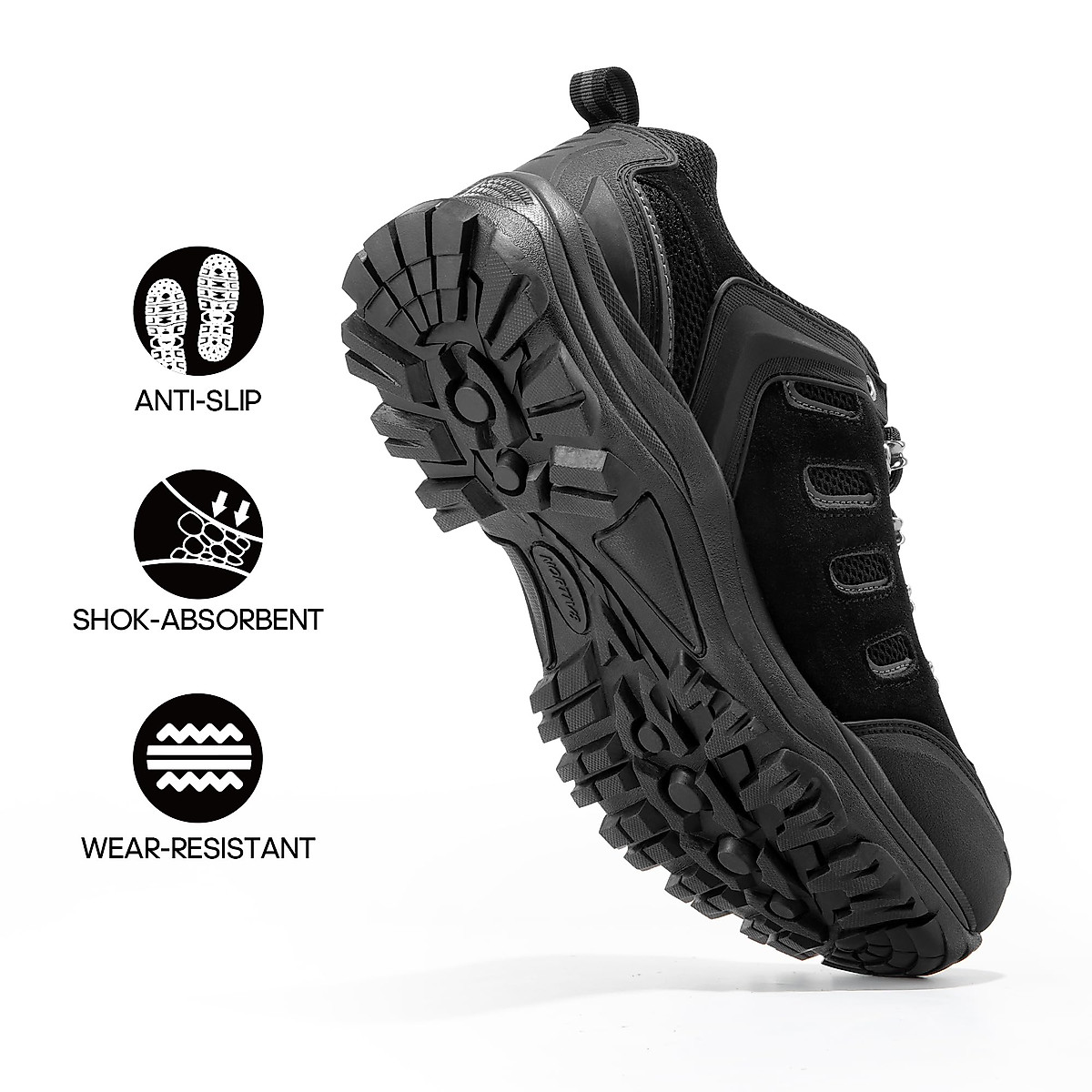 NORTIV 8 Men's Waterproof Hiking Shoes Leather Low-Top Hiking Shoes for Outdoor Trailing Trekking Camping Walking Black/Grey Size 11 QUEST-1-W