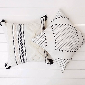 blue page Boho Throw Pillow Covers, Black and Cream White, Set of 2 Modern Farmhouse Accent Home Decor, Neutral Woven Decorative Pillow Covers for Couch/Bed (18 x 18 Inches, Ivory/Black)