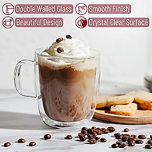 BTaT- Insulated Coffee Mugs, Glass Tea Mugs, Set of 4 (12 oz, 350 ml), Double Wall Glass Coffee Cups, Tea Cups, Latte Cups, Glass Coffee Mug, Beer Glasses, Latte Mug, Clear Mugs