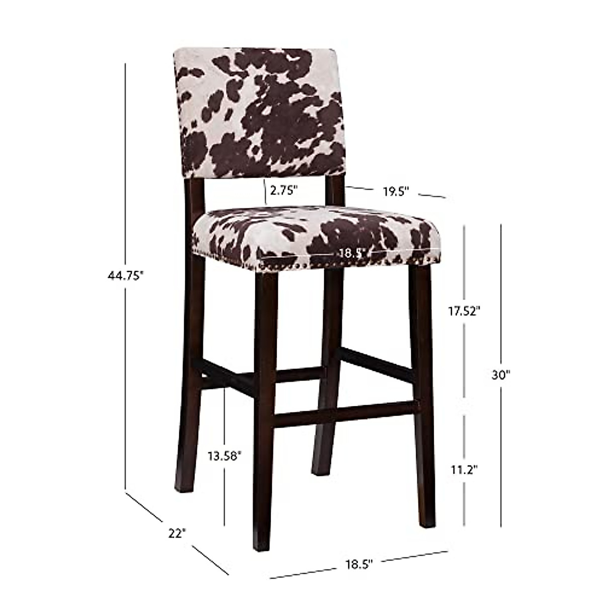 Linon Udder Madness Corey Bar Stool, 19"W x 22.5"D x 44.75"H, Brown