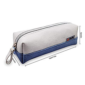 Oritlife Upgraded Wide-Open Stationery Pencil Case with Premium PU and Cotton, Pen Pencil Pouch with Silver Zipper for School College & Office (Blue)