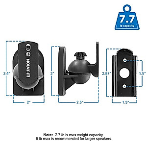 Mount-It! Speaker Wall Mount Full Motion Brackets for Surround Sound Satellite Ceiling and Bookshelf Speakers, 2 Mounts, Black