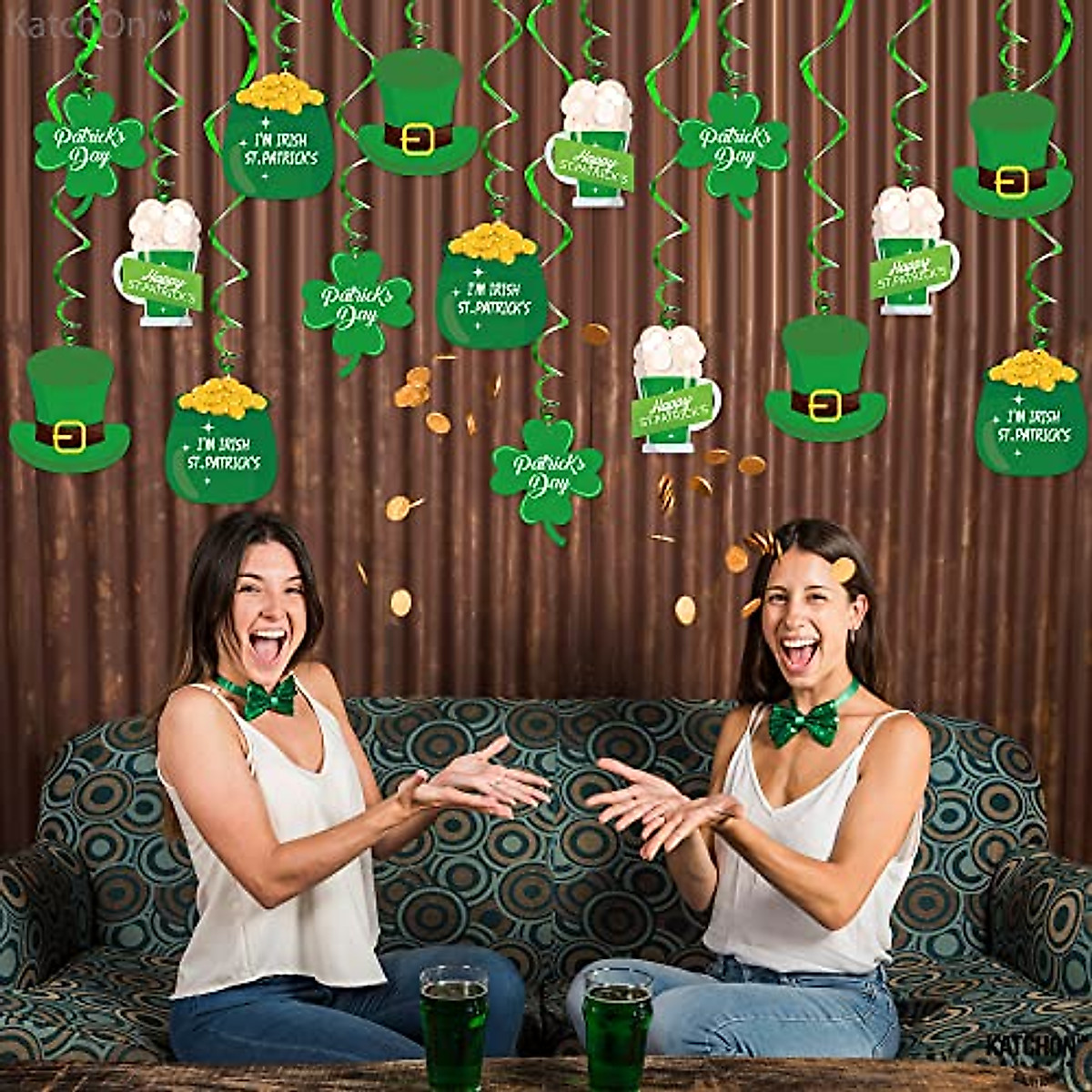 St Patricks Day Hanging Swirls Decorations - 30 Pieces, No DIY | Saint Patricks Day Hanging Decor | St Patricks Day Decorations Classroom, Shamrock Decorations, St Patricks Bulletin Board Decorations