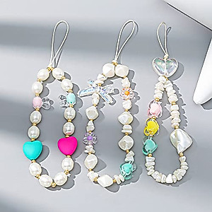 Mobile Phone Lanyard Pearl Beaded Phone Chain Transparent Heart Decor Phone Charm Universal Phone Lanyard Wrist Strap Anti Lost Phone Charm Strap Keychain Wallet Decoration Pendant for Women Girls