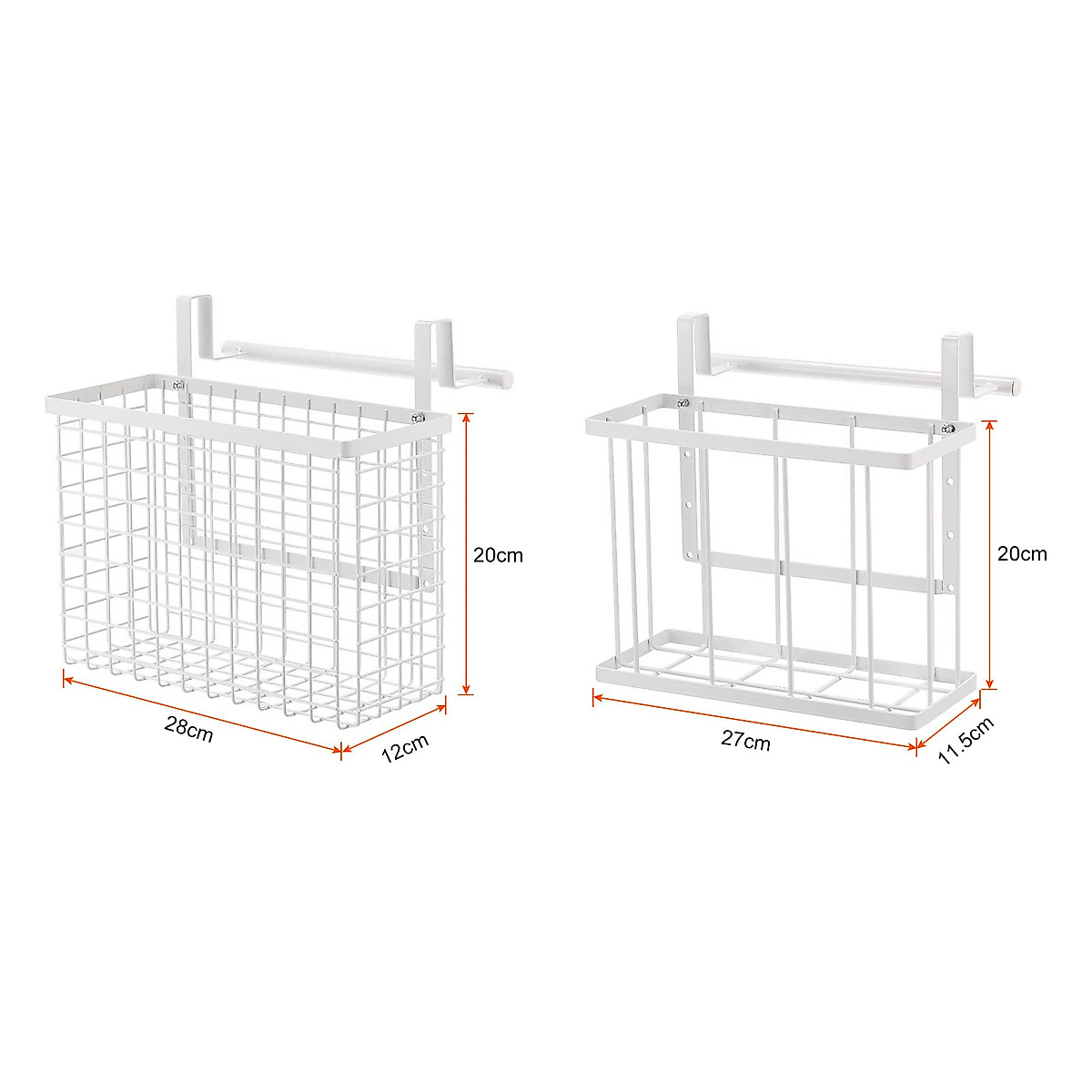 uxcell 2 Pack Cabinet Door Organizer, Cutting Board Organizer with Towel Bar, Metal Wire Baskets with Hooks, Over Cabinet Door Organizer for Kitchen, Pantry Bathroom Storage, White