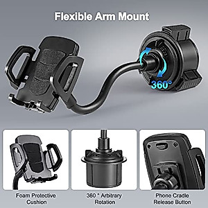 RensanR Cup Phone Holder for Car,Car Cup Holder Phone Mount with 360° Rotation Adjustable Gooseneck,Car Phone Holder Mount for All Smartphones Upgrade