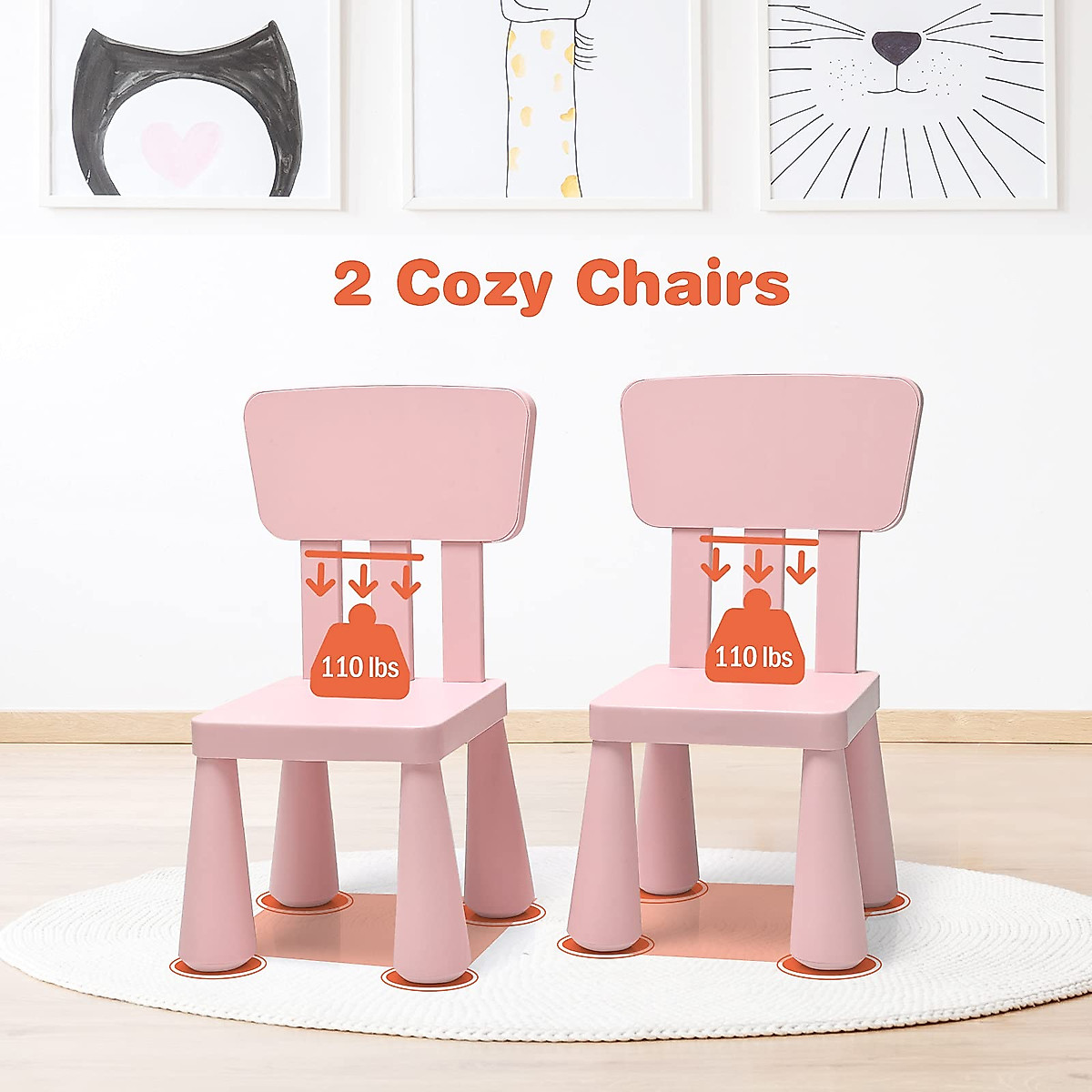 Costzon Kids Table and Chair Set For Toddler, 3 Piece Plastic Children Activity Table for Reading, Drawing, Snack Time, Arts Crafts, Preschool, Kindergarten & Playroom, Easy Clean (Pink)
