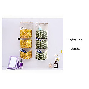 Setaria Viridis Hanging Storage Bag, Multifunctional Over The Door Wall Closet Organizer| Linen Fabric Hanging Pocket Organizer for Room Bathroom Bedroom Kitchen Dormitory Pack of 2 (yellow grey)