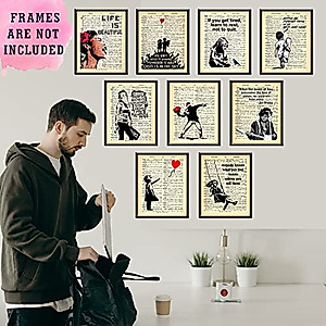 Banksy Wall Art Set - Motivational Graffiti Street Art Positive Inspirational Quotes Encouraging Poster for Living Room Teens Bedroom Home Office Decor - Unframed 8 x 10 Dictionary Prints
