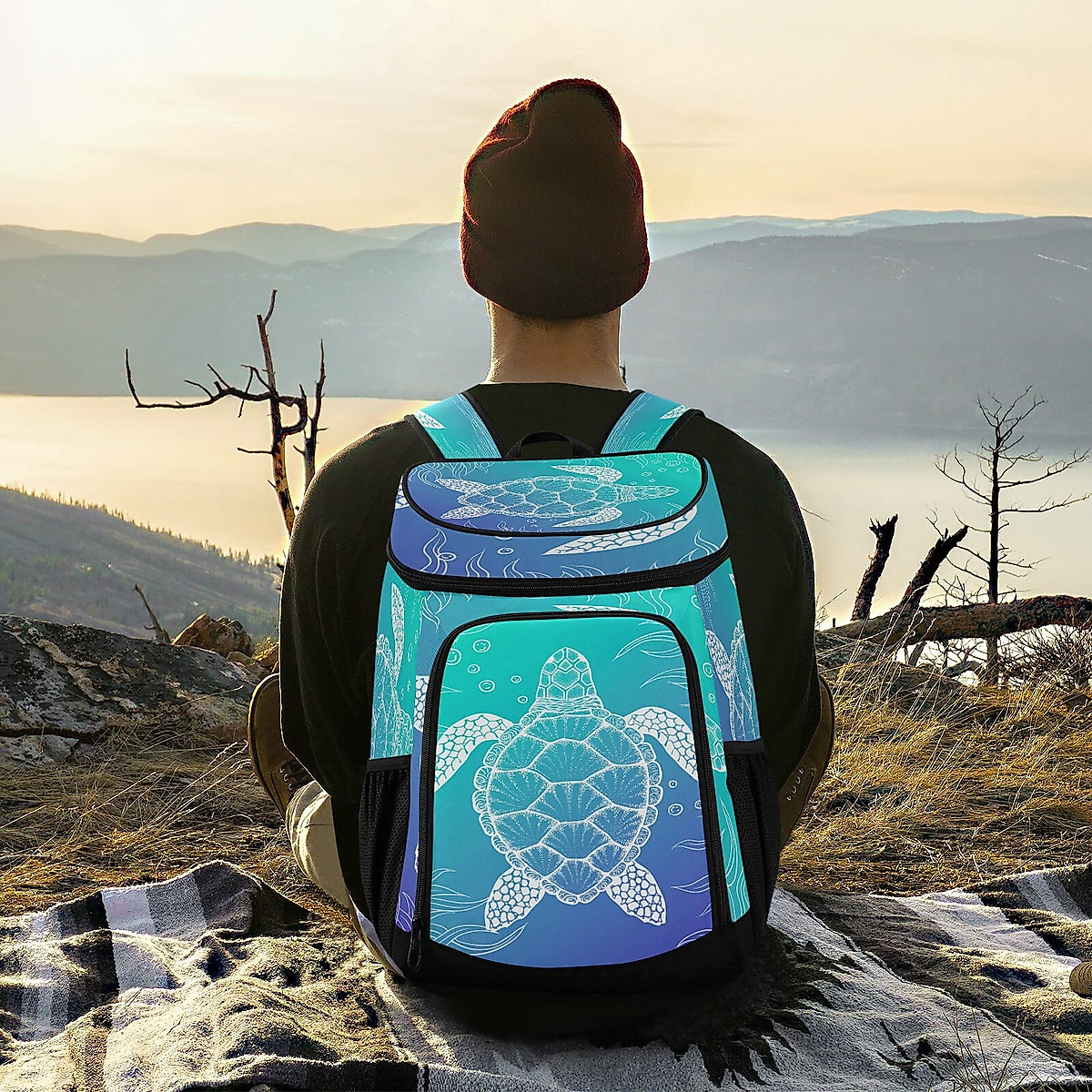 ALAZA Underwater Sea Turtle Seaweed Print Lunch Bag For Women Men,Reusable Portable Insulated Cooler Backpack With Adjustable Strap,Leak Proof Durable Lunch Box Backpack For Work Travel Beach Camping