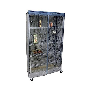 Formosa Covers | Storage Shelving Unit Cover for Metal Wire Utility Racks in Garage, Home, Kitchen, or Office Organization Grey and Clear PVC Viewing Panel and Blue Trim (36" W x 18" D x 72" H)