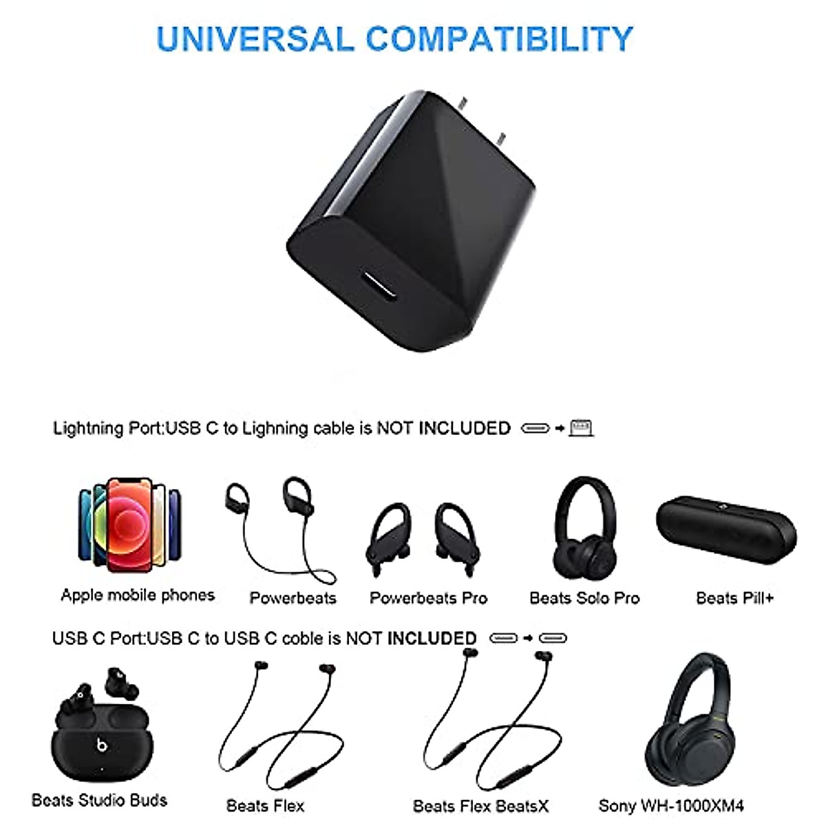 USB-C 20W Fast Charger Adapter for Beats Studio Buds, Beats Flex, Beats Fit Pro Wireless Earbuds Earphones Headphone Compatible New Beats Fit Pro X Kim Kardashian Power Block