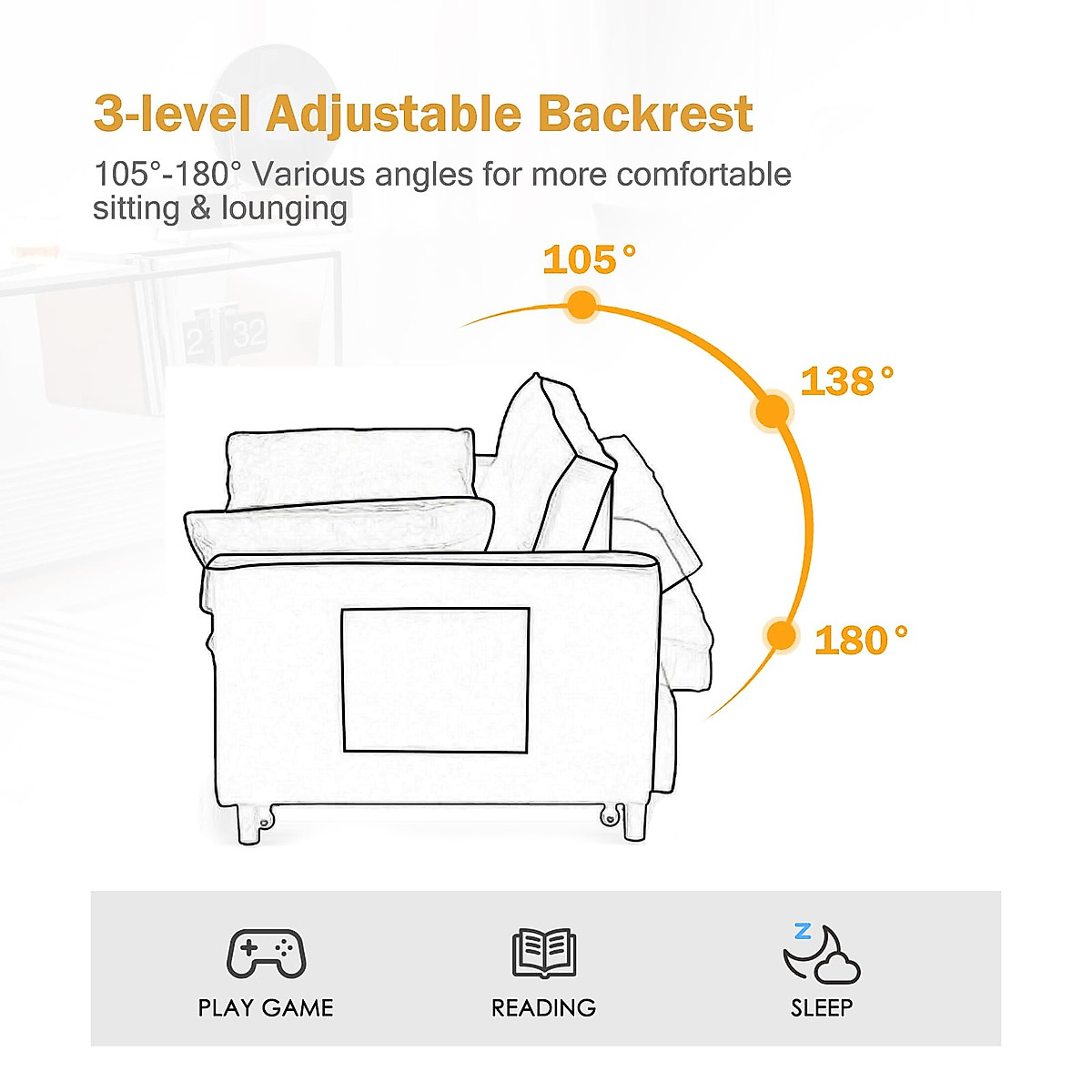 ECHINGLE Sleeper Sofa Bed, 3-in-1 Velvet Pull Out Couch with Armrests, Storage Pockets and 2 Pillows, Adjustable Backrest, Sofa Bed Couch for Living Room, Bedroom(Black)