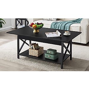 GreenForest Coffee Table Large 43.3 x 23.6 inch with Storage Shelf for Living Room, Easy Assembly, Black