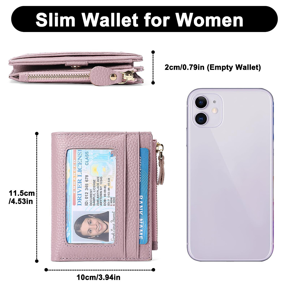FALAN MULE Small Womens Wallet Genuine Leather Bifold Card Holder RFID Blocking with Zipper Coin Pocket
