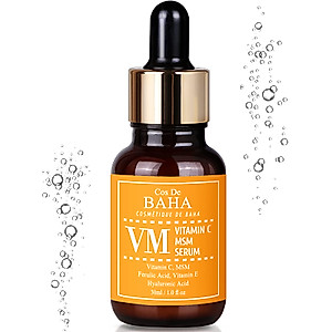 Vitamin C Facial Serum with MSM - for Fades Age Spots, Smoothing Fine Lines + Dark Spots, Pore Refining, Resurfacing, 1 Fl Oz (30ml)