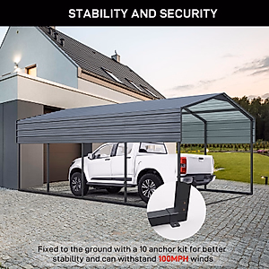 Outvita Carport 12x20FT Heavy Duty Outdoor Carport Canopy, Full-Size Metal Carport Kit with Galvanized Steel Roof, Garage Shelter for Cars Boats Pickup Truck Events Party