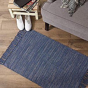 DII Woven Rugs Collection Ribbed Reversible Cotton, 2x3', French Blue & Off-White