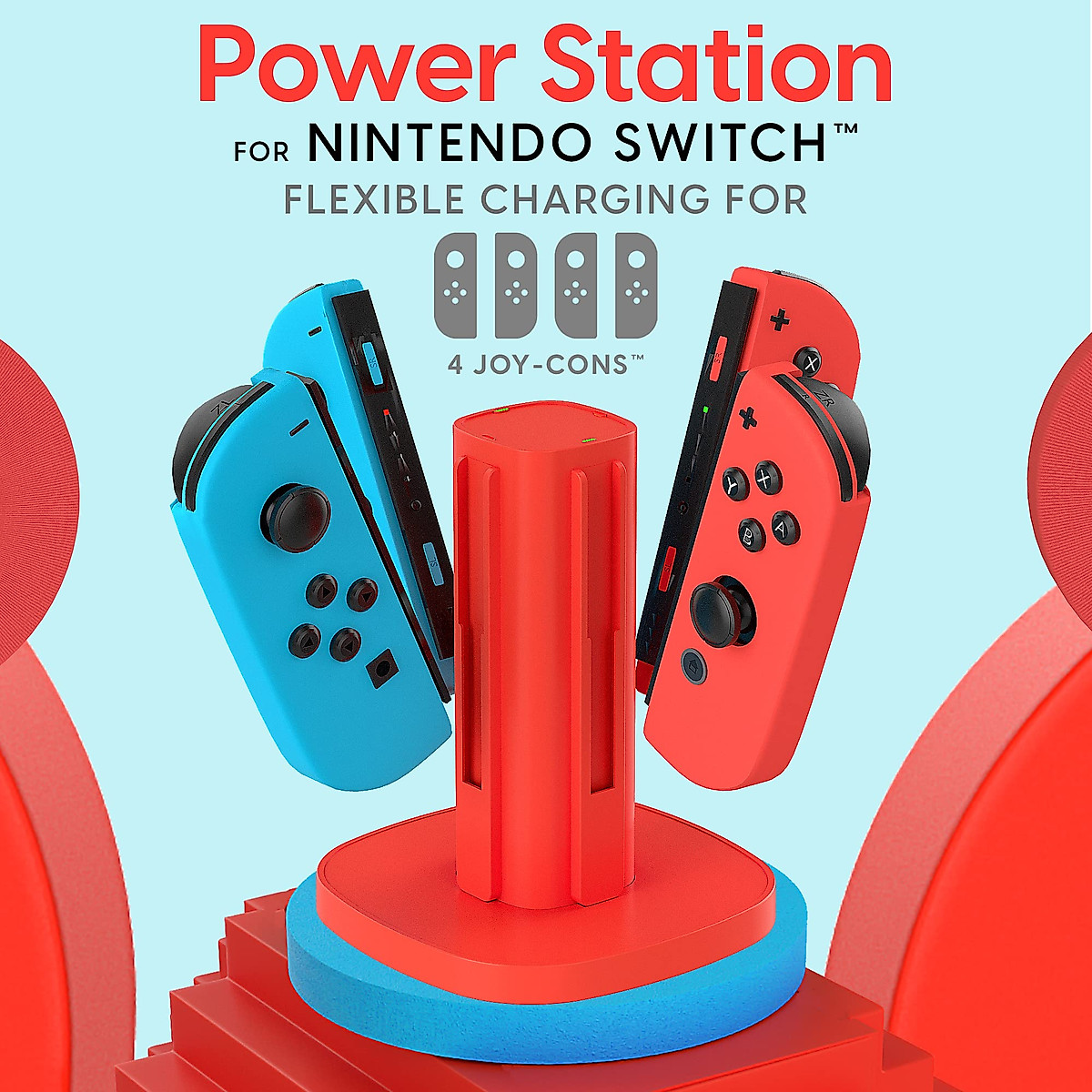 Talkworks Joy Con Charging Dock for Nintendo Switch - Docking Station Charges Up to 4 Joy-Con Controllers Simultaneously (Controllers Not Included) - Red - Nintendo Switch