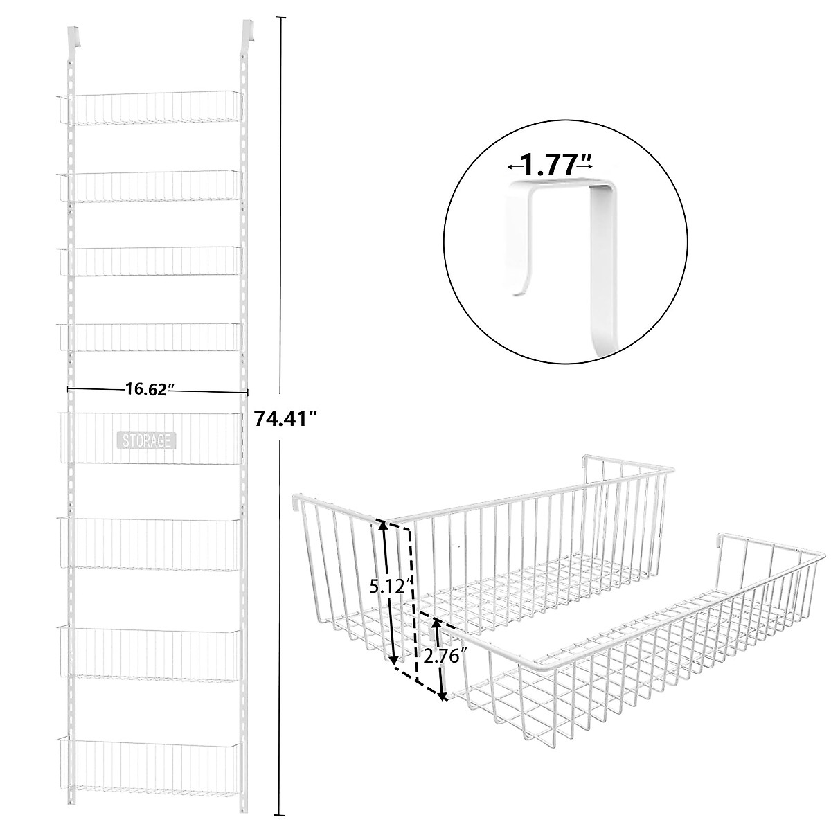 Shengsite Over Door Pantry Organizer, Detachable Alloy Steel Storage Rack, 4 Large and 4 Small Baskets, Ideal for Kitchen, Bathroom, Table Food Storage