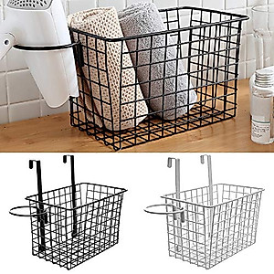 Bathroom Hair Dryer Holder, Kitchen Wall Mount Towel Rack Storage Basket Over The Cabinet Door Organizer Holder, Hanging Care Sundries Organization(White)