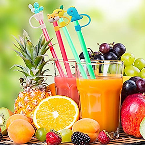 SYOUACEND 10pcs Animals Straw Tips Cover, Silicone Straw Toppers for 6mm (1/4 Inch) Small Size Straw Dust-Proof Straw Cover Plugs for Drinking Straws Portable Straw Caps Decoration