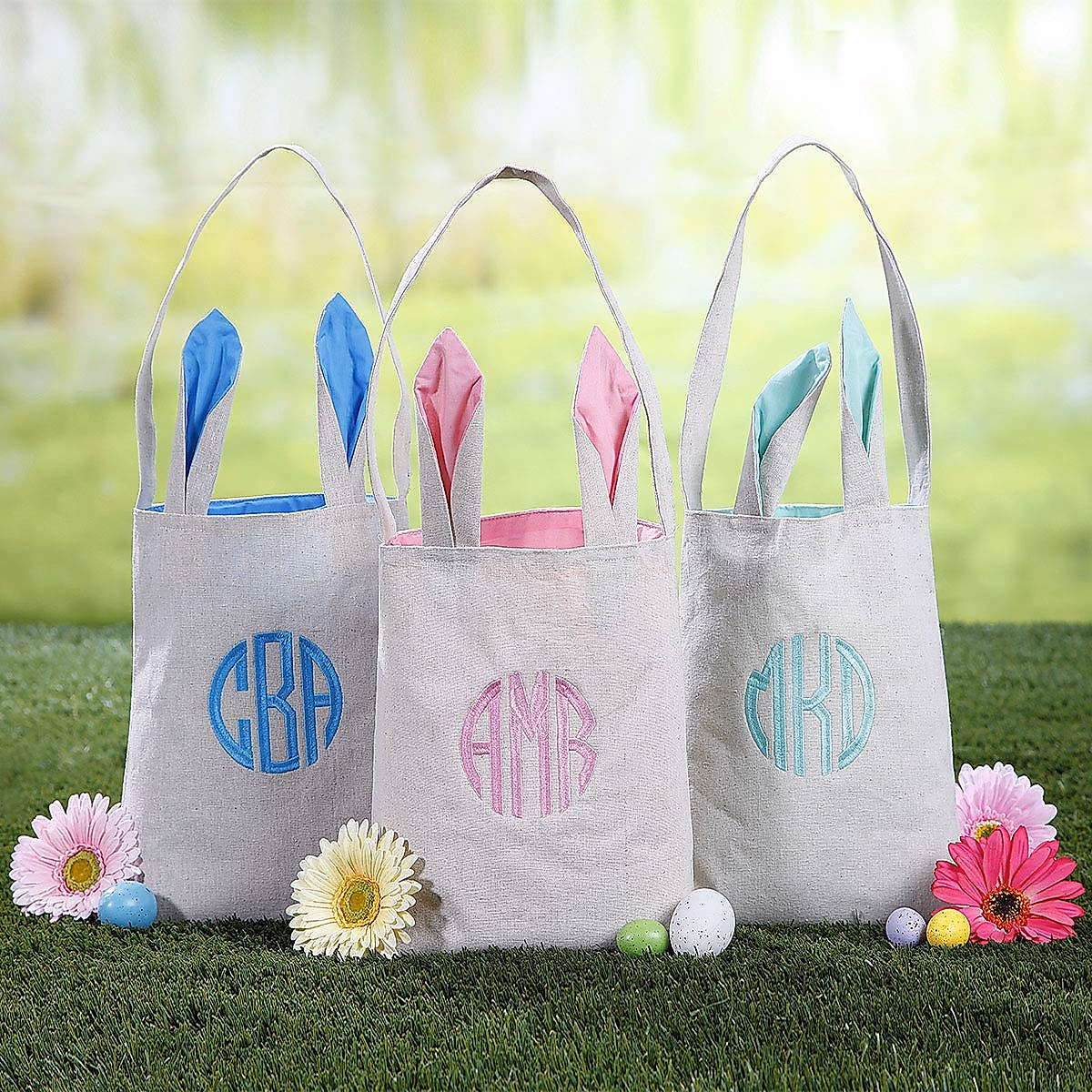 Lillian Vernon Personalized Blue Easter Basket Totes with Bunny Ears - Canvas 4" x 9" x 12", Embroidered with Child's Name, Boy's Blue Easter Basket