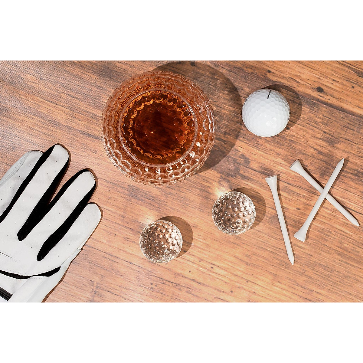 Golf Ball Shaped Whiskey Chillers, Single Whiskey Glass & Storage Bag - Non Lead Crystal Whiskey Stones for Chilling Vodka, Whiskey & Scotch - Fun Cocktail Glasses - Golf Drinking Accessories