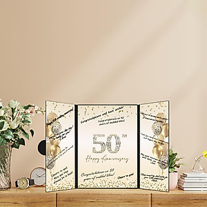 DARUNAXY Black Gold 50th Anniversary Party Decorations, Happy 50th Anniversary Alternative Signature Guest Book for Parents Cheers to 50 Years Gifts 50 Anniversary Signing Card Board Party Supplies