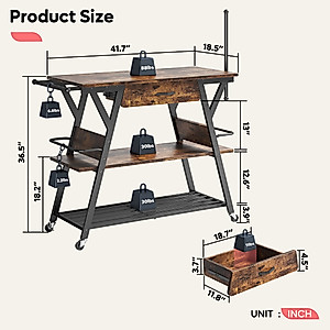 Bestier Coffee Bar Station, Kitchen Island Cart with Storage, Coffee Cart with Drawer, Paper Towel Holder and Lockable Wheels, Bar Table for Dinning Room Living Room, Rustic