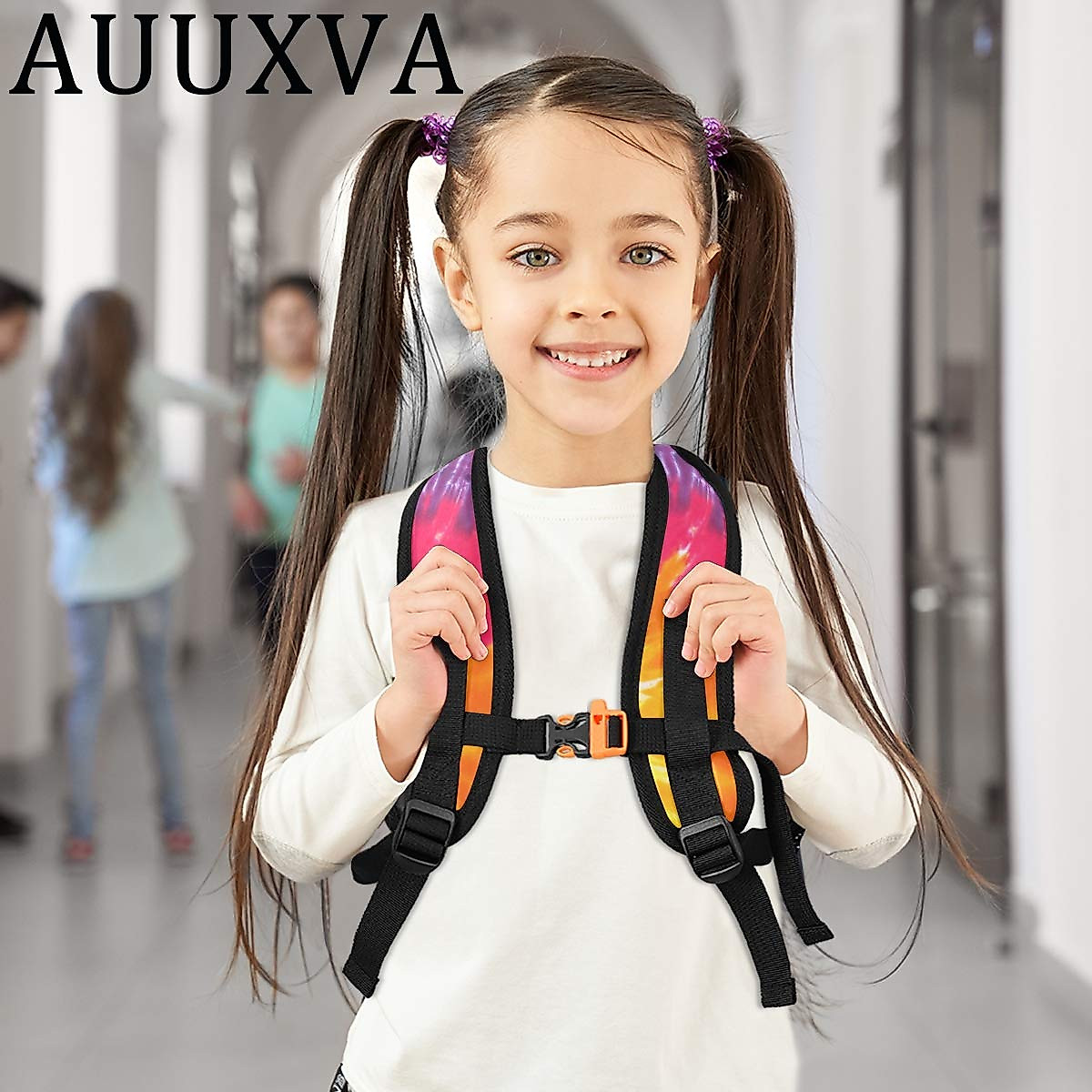 AUUXVA Kids Backpack Tie Dye Art Preschool Kindergarten Mini Children Bag Bookbags Daypack with Chest Strap Toddler Girls Boys