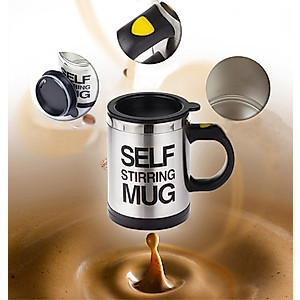 Mengshen Self Stirring Coffee Mug, Stainless Steel Automatic Mixing & Spinning Cup for Morning Travelling Home Office Men and Women MS-A004A Black