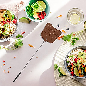 Foxany Telescopic Fly Swatters Heavy Duty Set, Leather Fly Swatter with Extendable Long Handle, Flexible Manual Flyswatter for Indoor Outdoor, 2 Pack