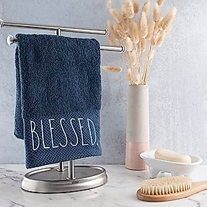Rae Dunn Hand Towels, Embroidered Decorative Hand Towel for Kitchen and Bathroom, 100% Cotton, Highly Absorbent, Two Pack, 16x28, Embroidered Navy