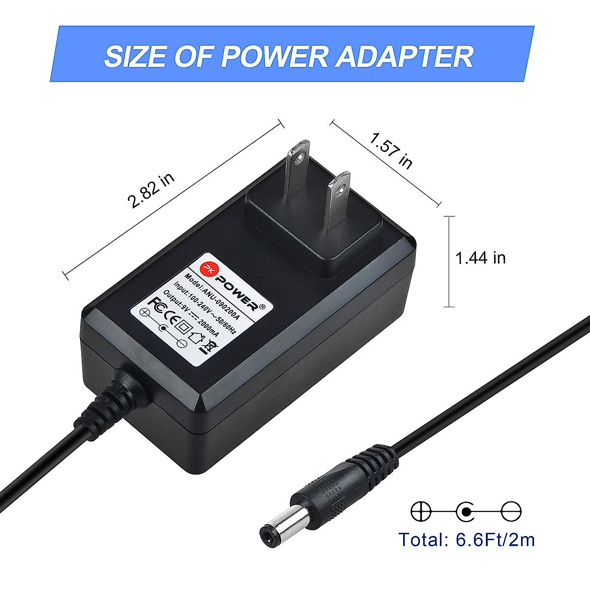 PK Power 9V 2A AC Adapter for DYMO LabelManager 100 160 350 LM-160 150 LM-500TS 220P 210D LM-150 155 LM-200 LM210D 1738976 Power Supply Cord with Internal Negative