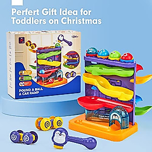 Toddler Toys for 1 Year Old Boy Gifts 2 in 1 Pound Balls Toy & Car Ramp Race Track Learning Active Early Developmental Montessori Toys for 1 Year Old Birthday Gifts for 1 2 3 Year Old Boy Girl