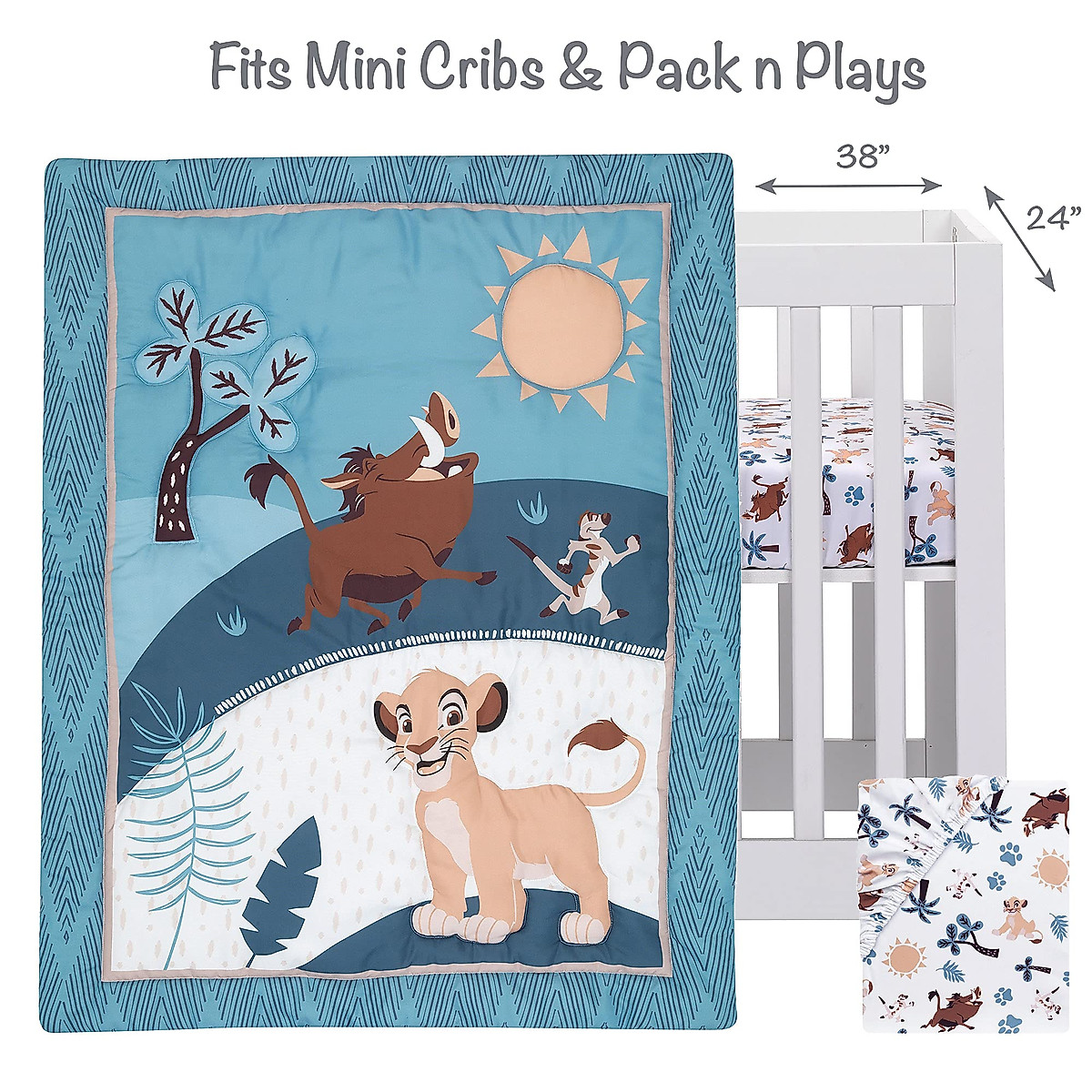 Lambs & Ivy (LAMCR) Lion King Adventure 3-Piece Mini Crib Bedding Set, Blue (790020)