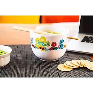 Robe Factory LLC Disney Lilo & Stitch Japanese Dinnerware Set | 16-Ounce Ramen Bowl, Chopsticks