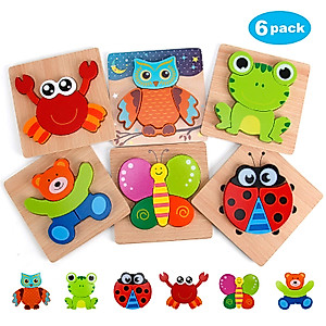 Slotic Wooden Puzzles for Toddlers - Animal Jigsaw Puzzles for 1 2 3 Years Old Boys & Girls, Kids Educational Toys (Pack of 6)