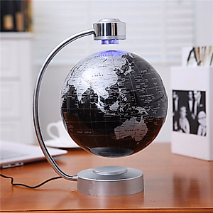 Magnetic Levitation Floating Globe NHSUNRAY 8'' Levitation Rotating Ball LED Illuminated World Map Earth for Desktop Office Home Decor (Black)
